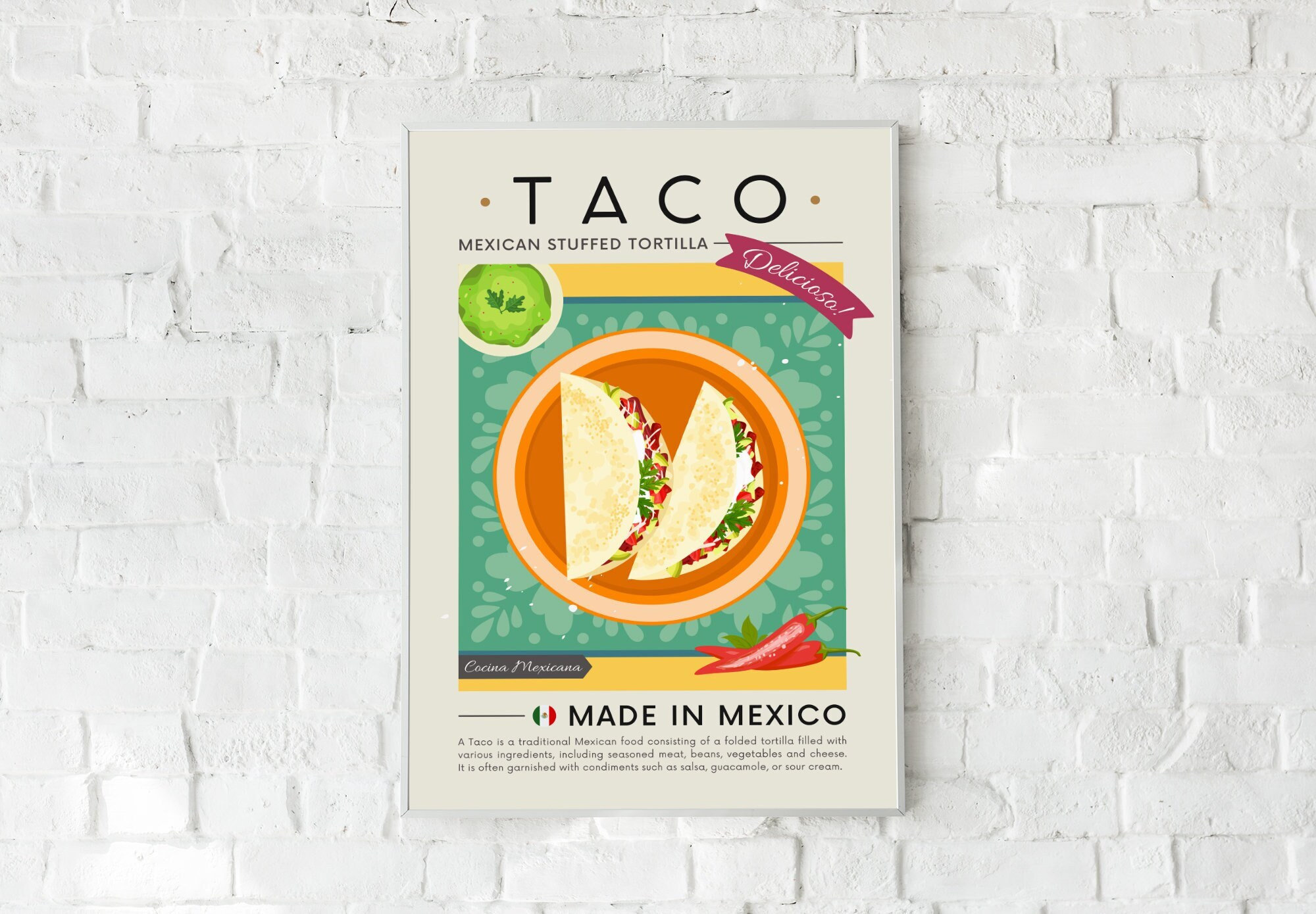Taco Poster Printable, Mexican Stuffed Tortilla Minimalist Digital ...