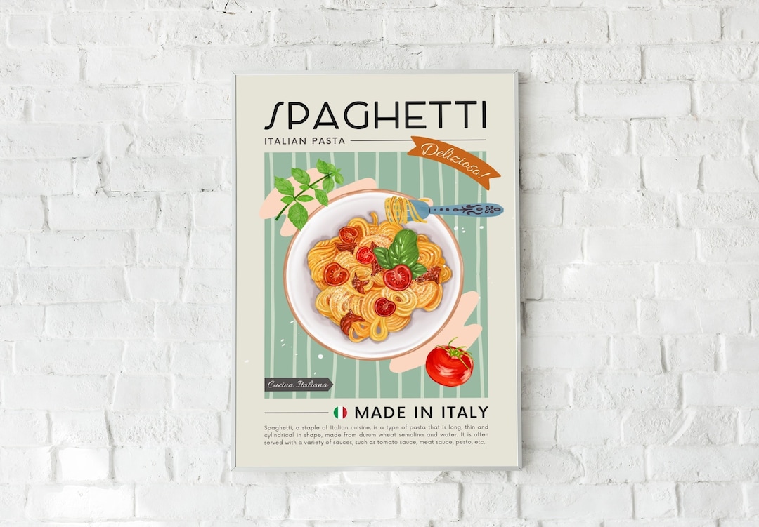 Spaghetti Poster Printable | Italian Pasta Minimalist Digital Print ...