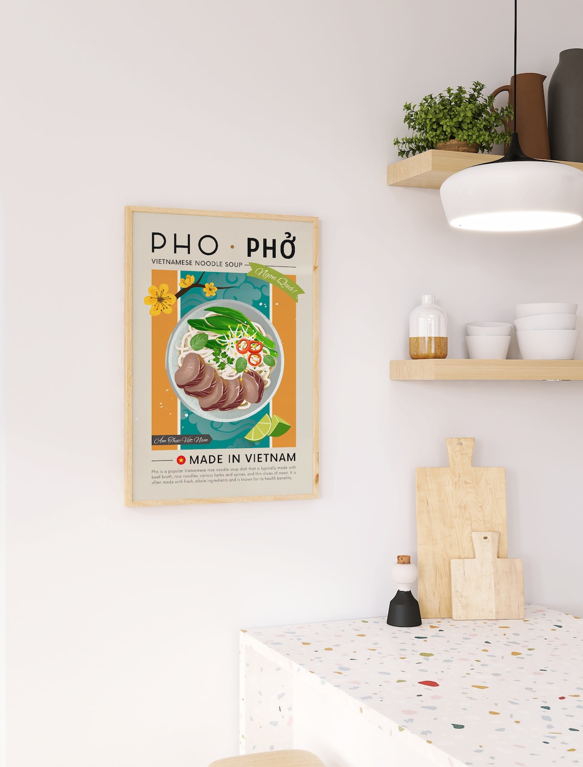 Pho Poster Printable Vietnamese Rice Noodles Minimalist Wall Art Retro ...