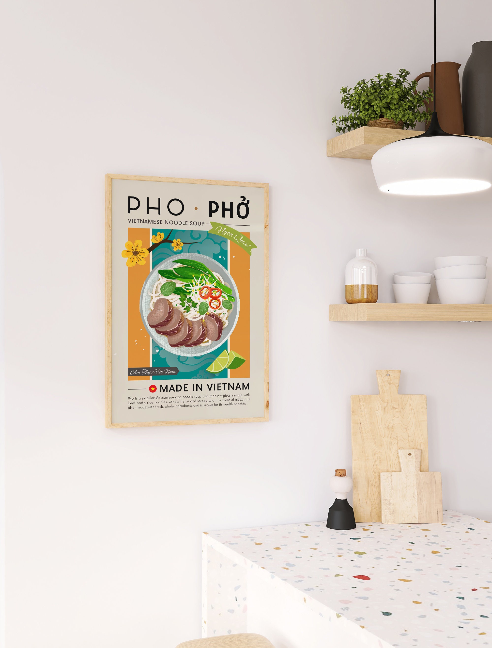 Pho Poster Printable Vietnamese Rice Noodles Minimalist Wall Art Retro ...