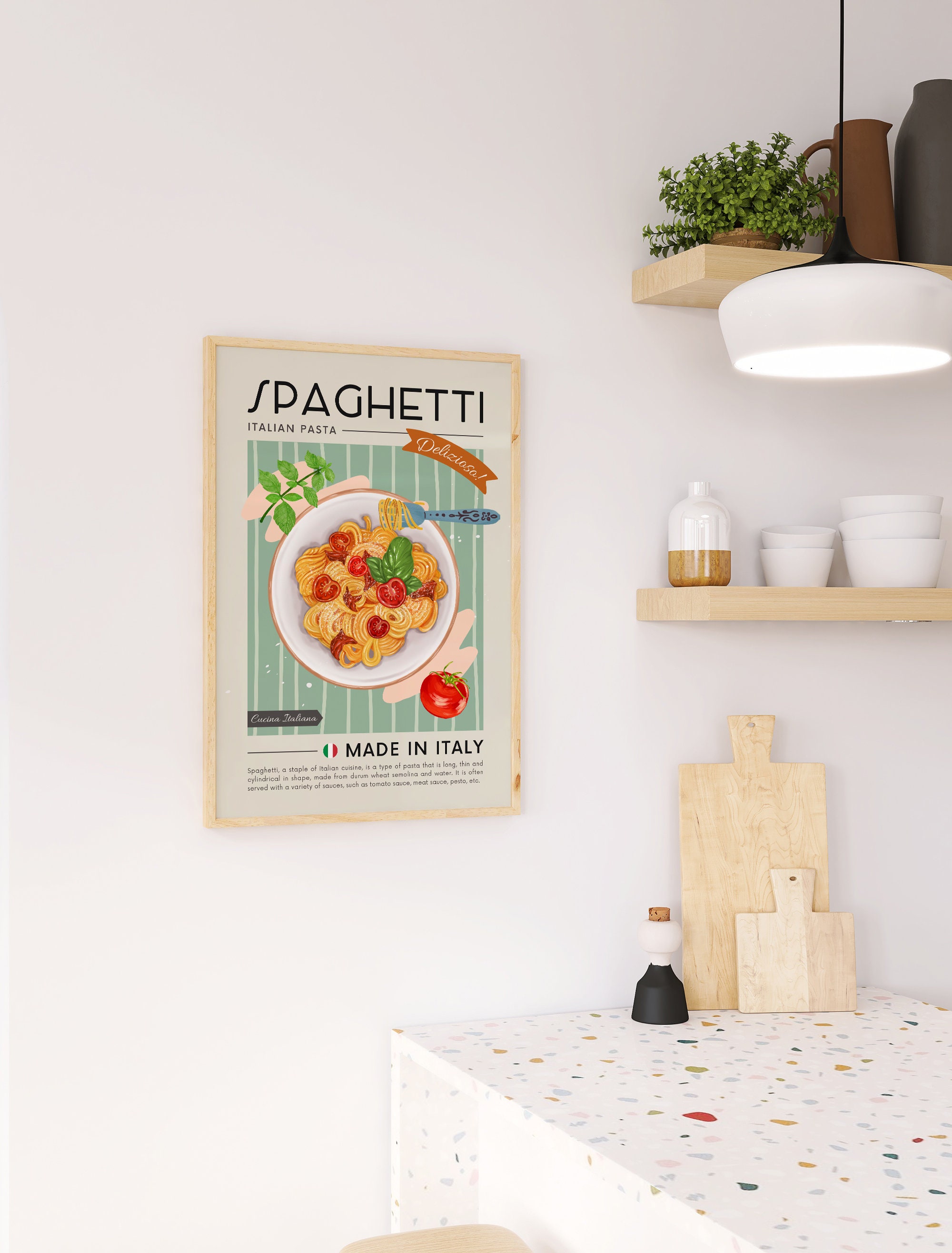 Spaghetti Poster Printable Italian Pasta Minimalist Digital Print Wall ...