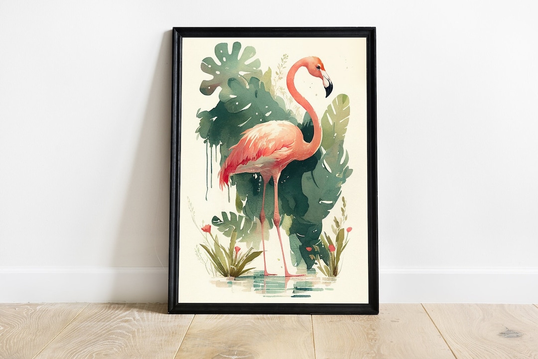 Pink Flamingo Poster Printable | Tropical Bird Illustration Vintage ...