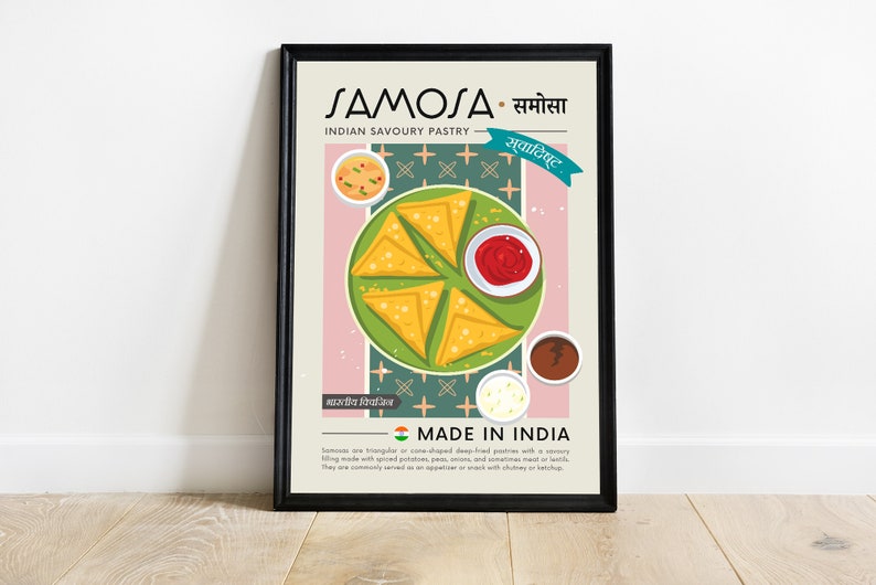 Samosa Poster Printable | Indian Pastry Minimalist Wall Art | Retro ...