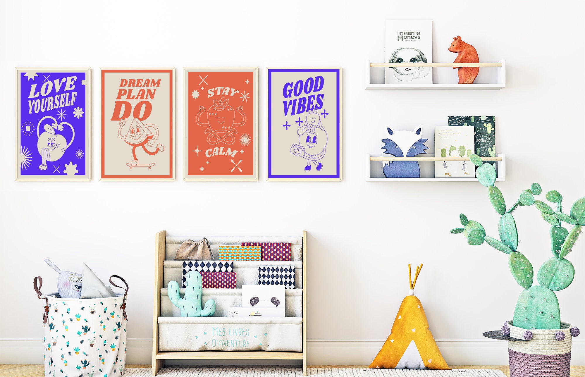 Set of 4 Retro Groovy Poster Printable, 70s Vintage Fun Fruits ...