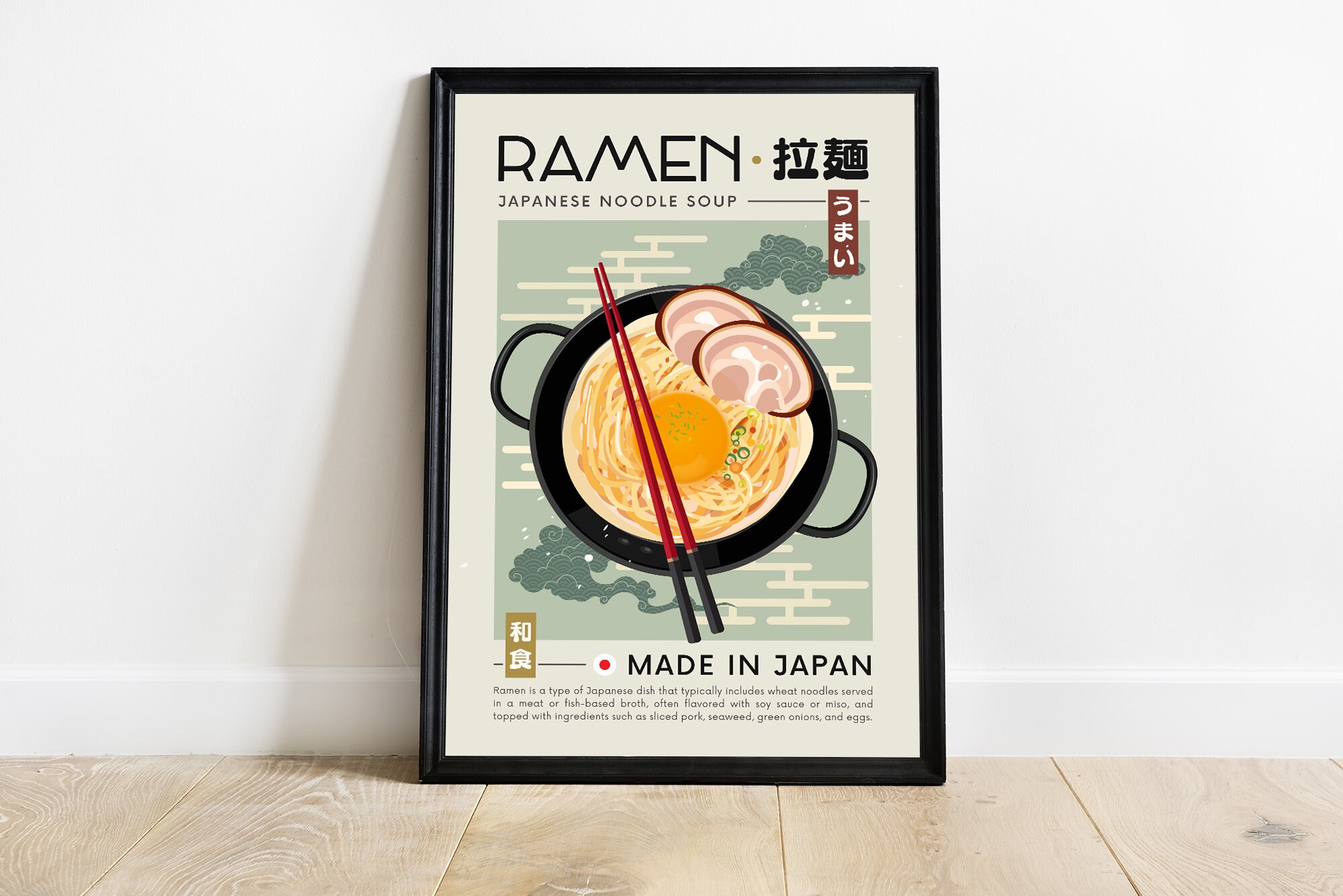 Ramen Printable Wall Art, Japanese Food Minimalist Digital Print, Retro ...