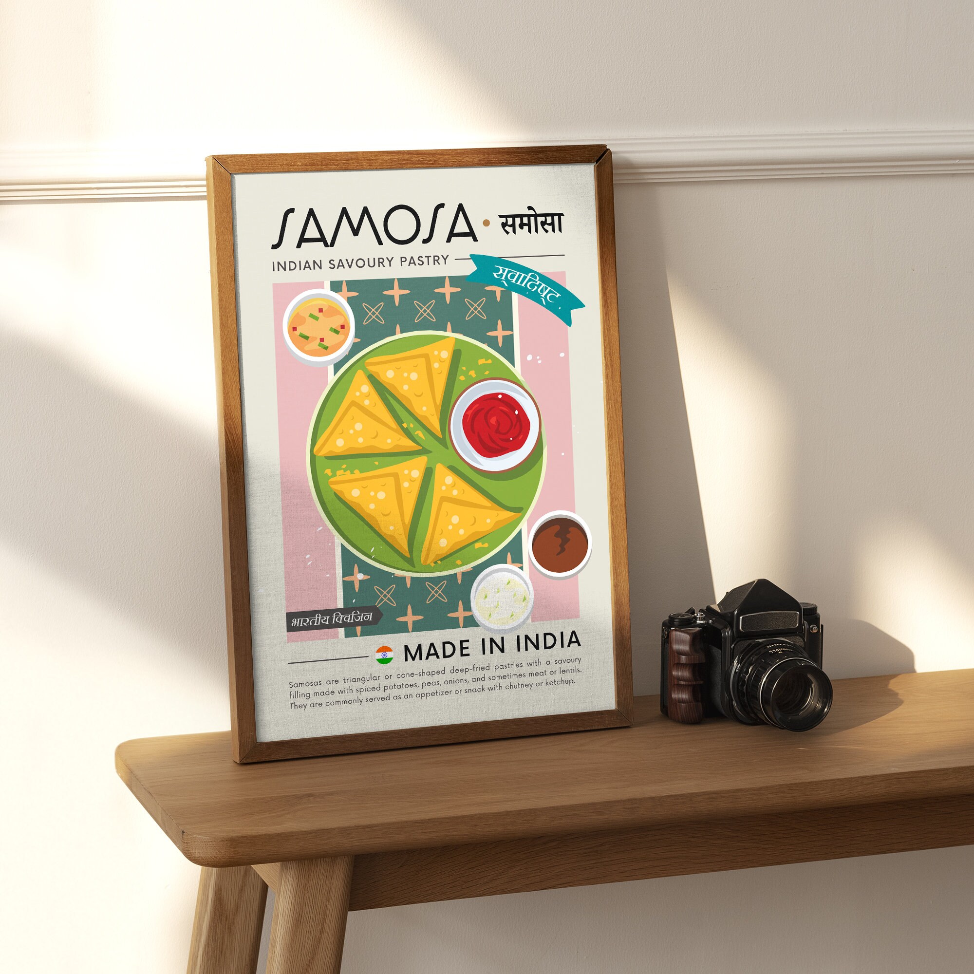Samosa Poster Printable | Indian Pastry Minimalist Wall Art | Retro ...