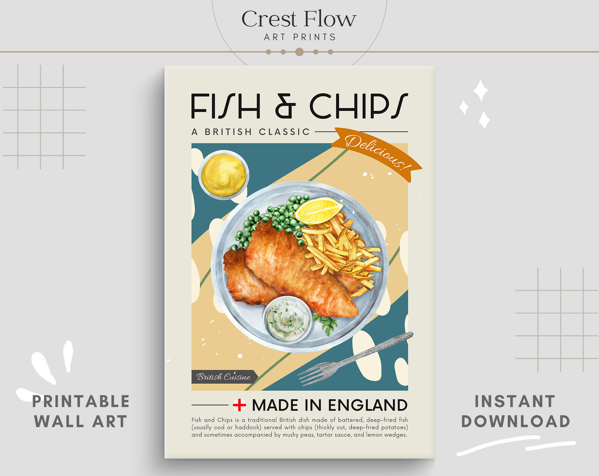 Fish and Chips Poster Printable | Fish Supper Minimalist Wall Art ...