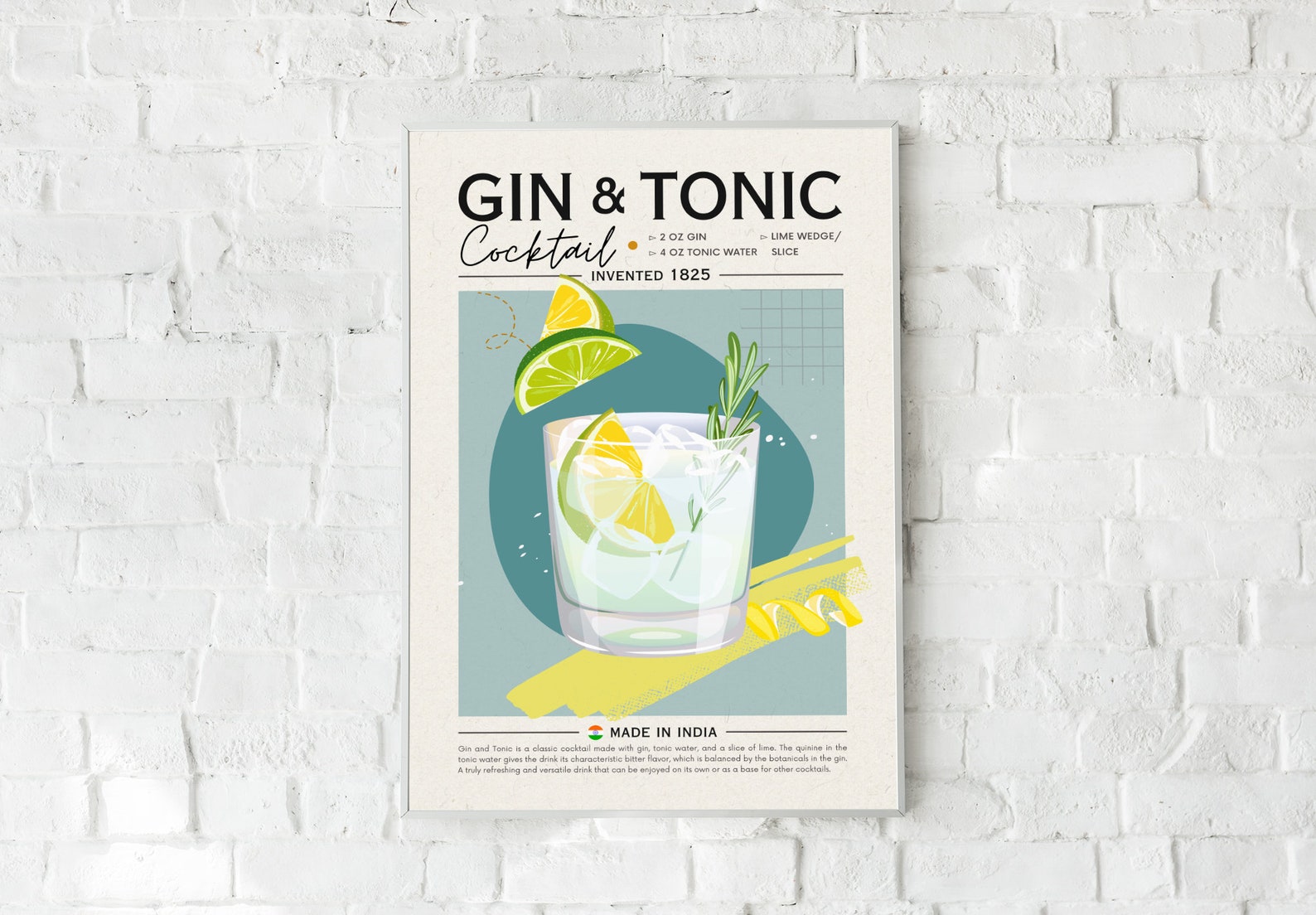 Gin & Tonic Poster Printable | Cocktail Drink Minimalist Wall Art ...