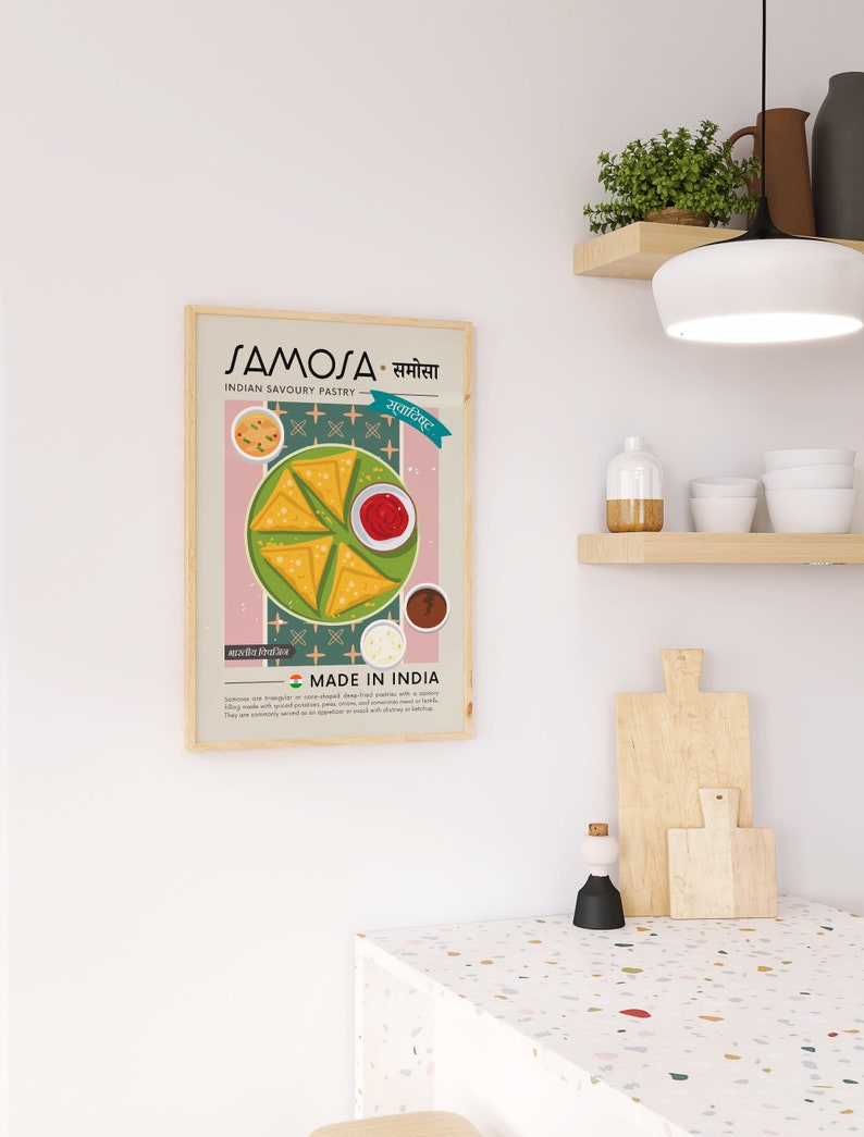 Samosa Poster Printable | Indian Pastry Minimalist Wall Art | Retro ...