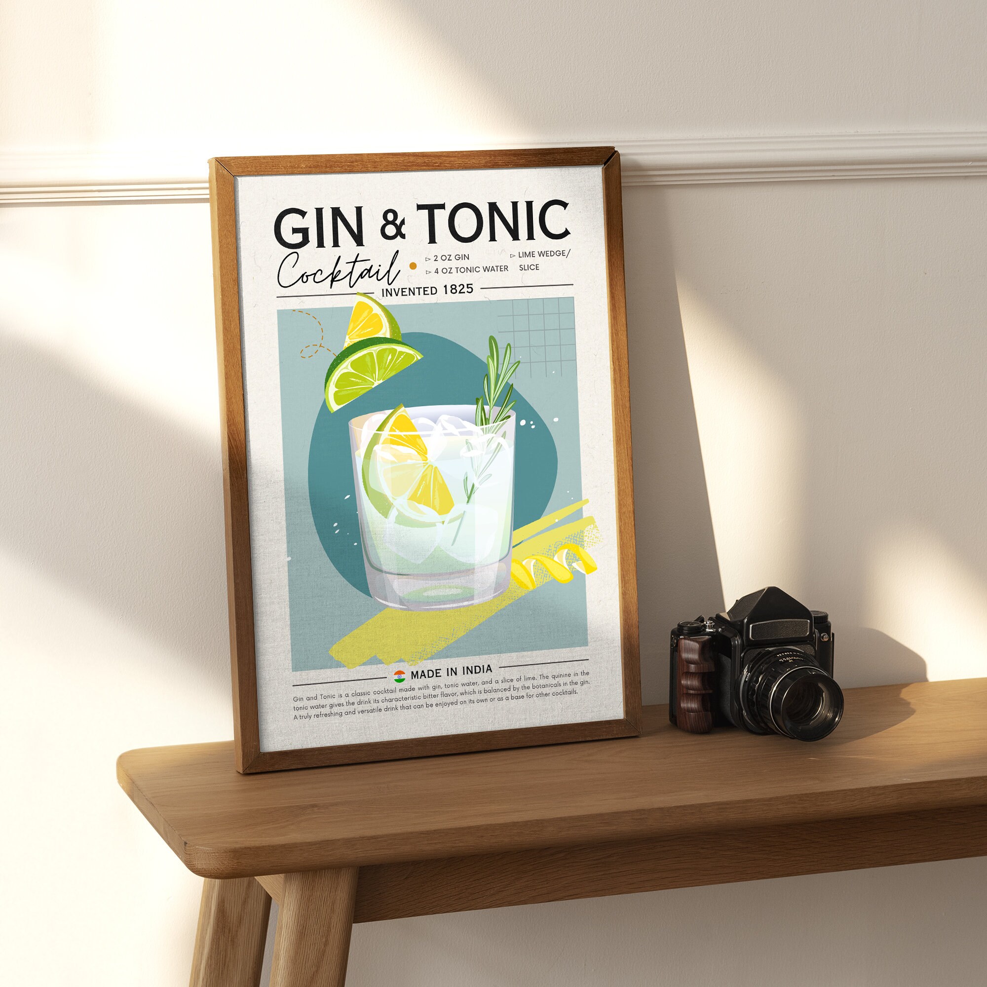 Gin & Tonic Poster Printable | Cocktail Drink Minimalist Wall Art ...