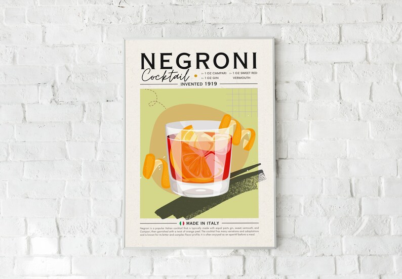 Negroni Cocktail Poster Printable, Liquor Drink Minimalist Wall Art ...