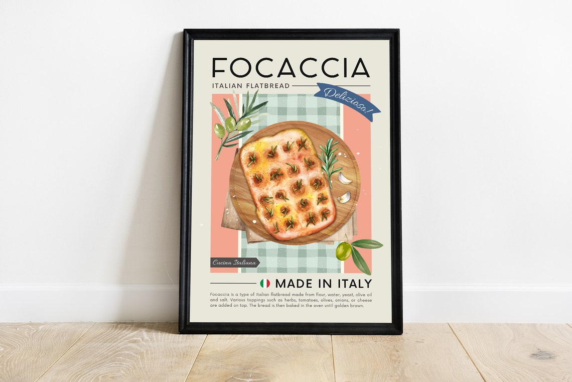 Focaccia Poster Printable Italian Flatbread Minimalist Digital Print ...