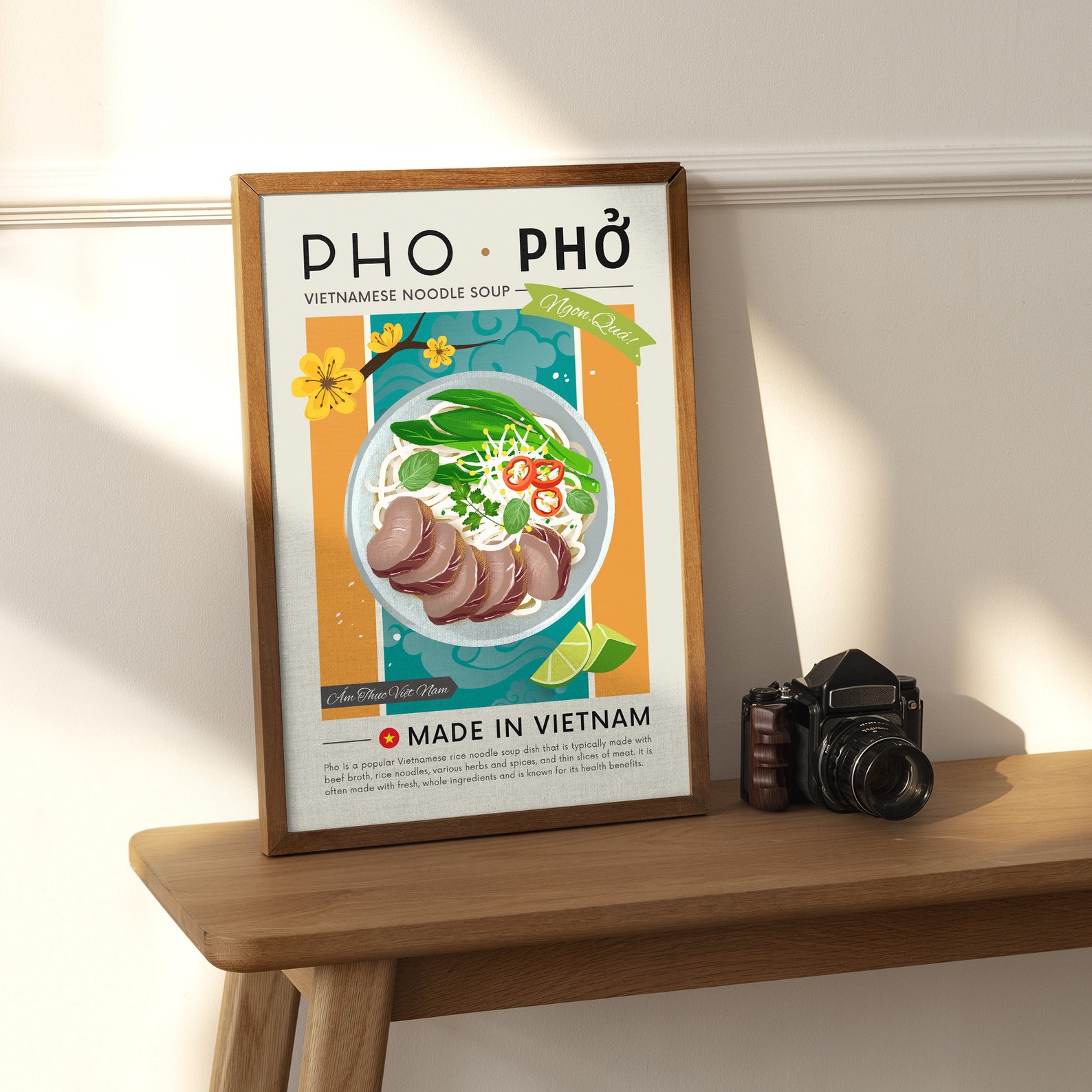 Pho Poster Printable Vietnamese Rice Noodles Minimalist Wall Art Retro ...