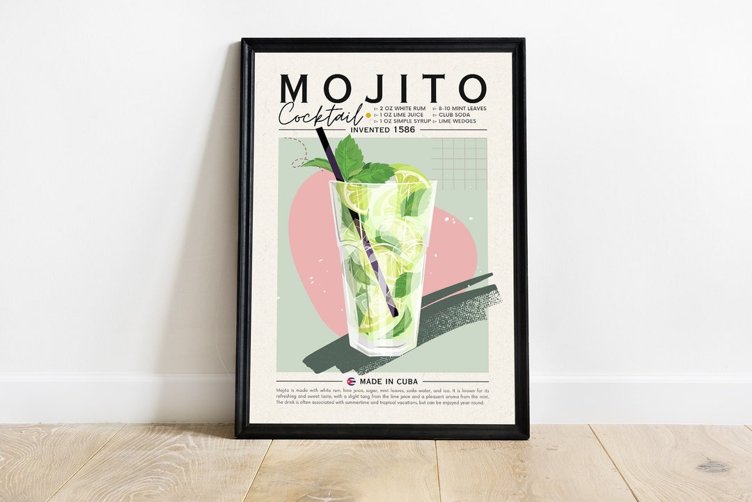 Mojito Poster Printable | Cocktail Drink Minimalist Pop Wall Art ...