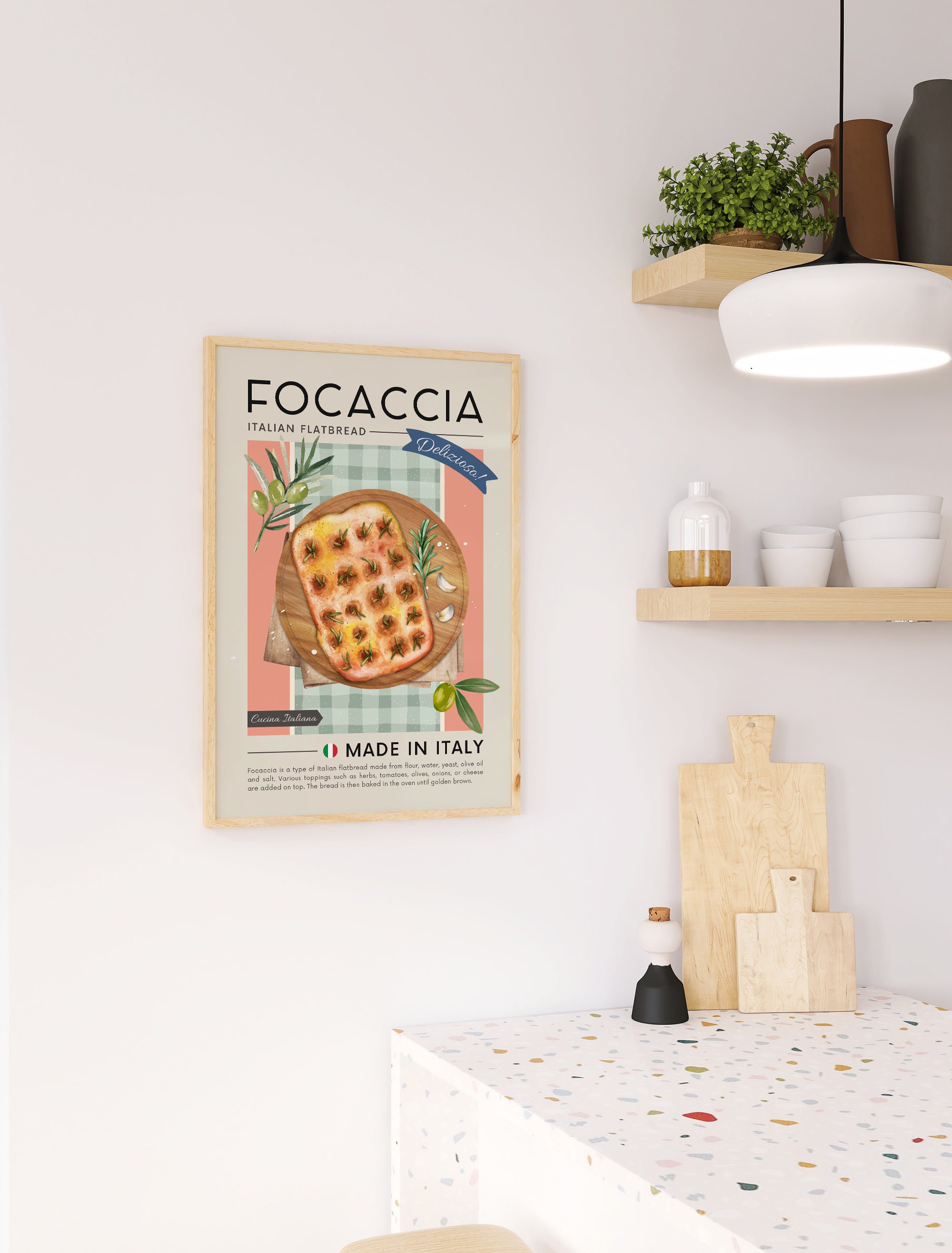 Focaccia Poster Printable | Italian Flatbread Minimalist Digital Print ...