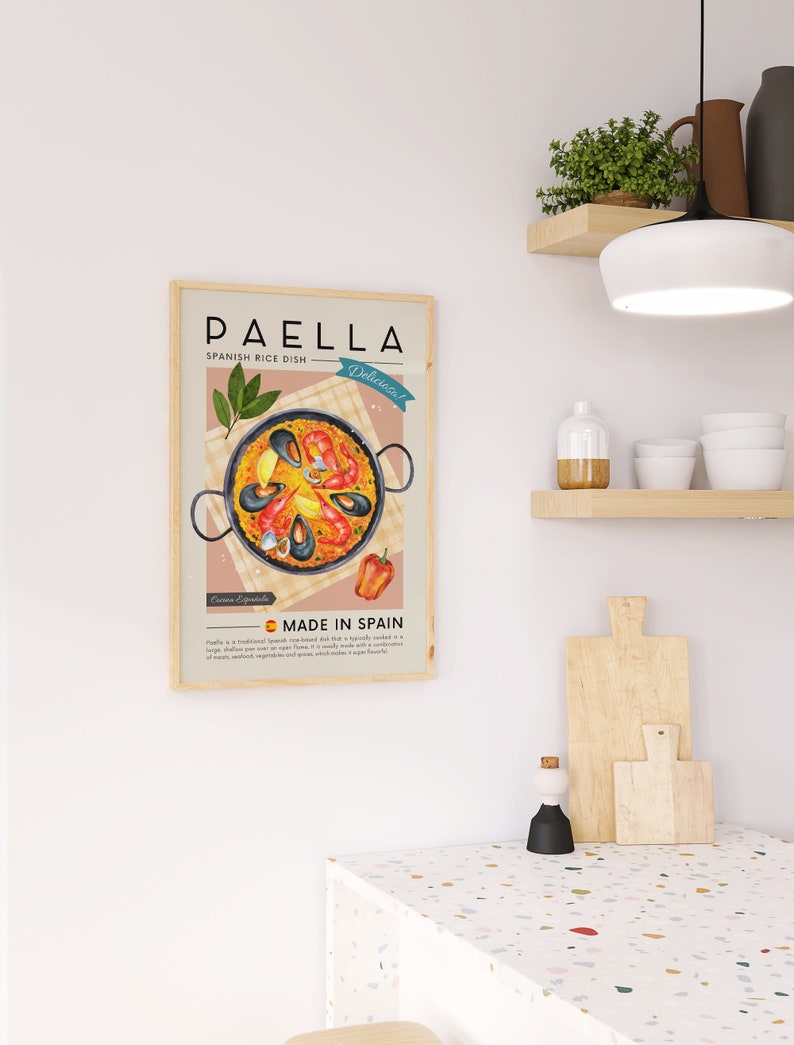 Paella Poster Printable | Spanish Rice Dish Minimalist Pop Wall Art ...
