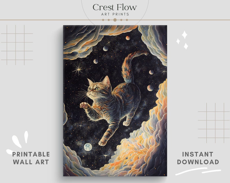 Cat in Outer Space Poster Printable | Floating Kitten in Galaxy ...
