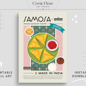Samosa Poster Printable | Indian Pastry Minimalist Wall Art | Retro ...