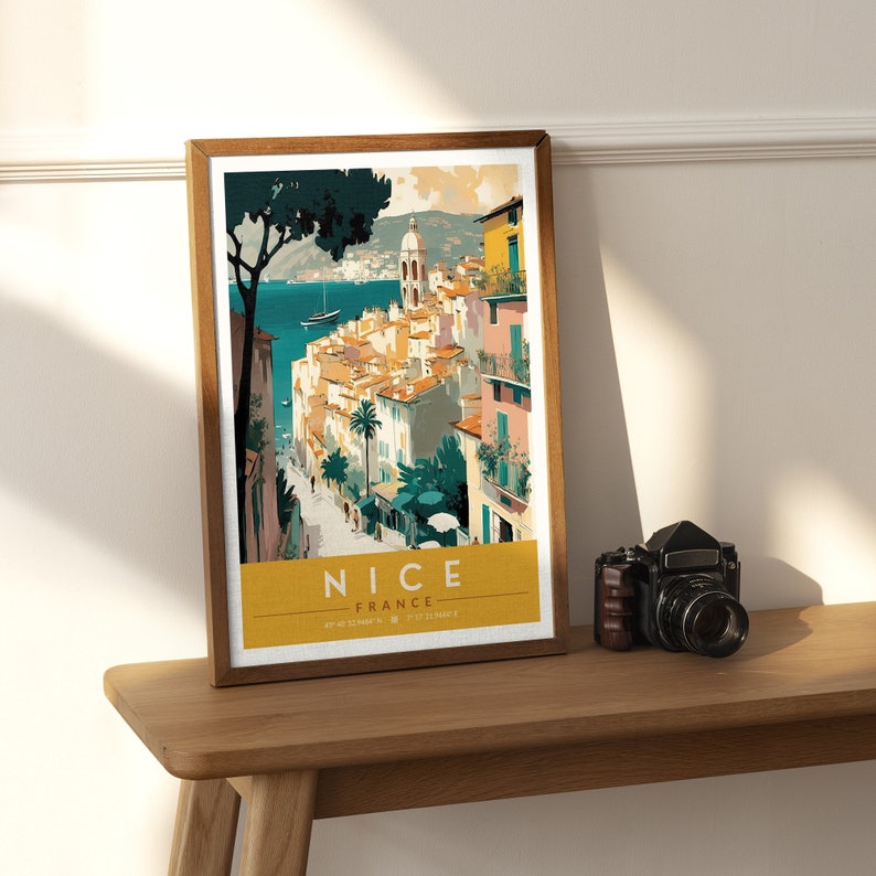 Nice France Poster Printable Nissa Beachscape Retro Vintage Travel Wall Art Mediterranean ...
