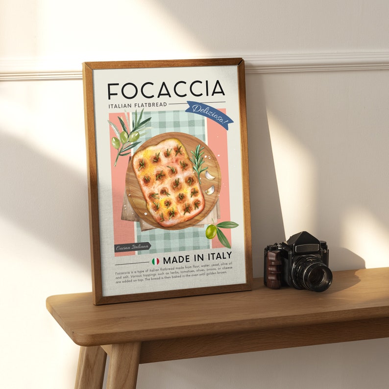 Focaccia Poster Printable | Italian Flatbread Minimalist Digital Print ...