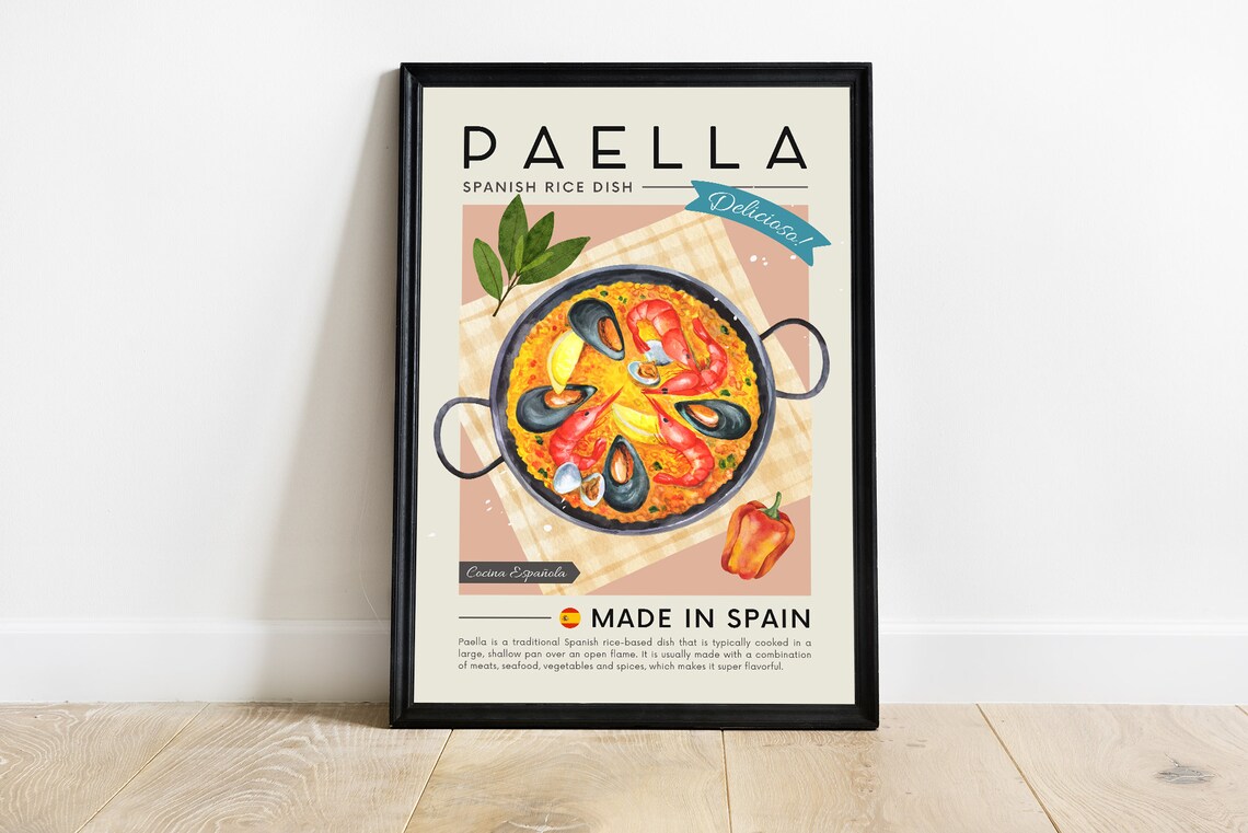 Paella Poster Printable | Spanish Rice Dish Minimalist Pop Wall Art ...
