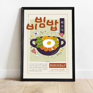 Set of 3 Cute Korean Food Poster Printable | Bibimbap Gimbap Tteokbokki ...
