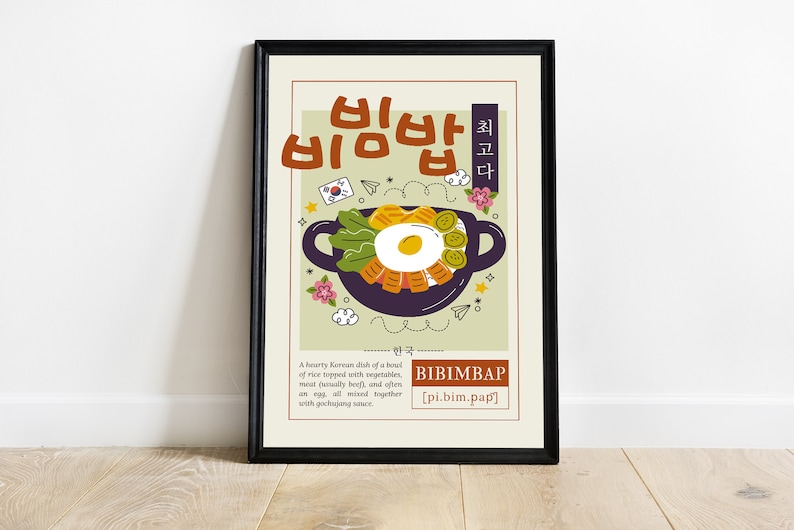 Set of 3 Cute Korean Food Poster Printable | Bibimbap Gimbap Tteokbokki ...