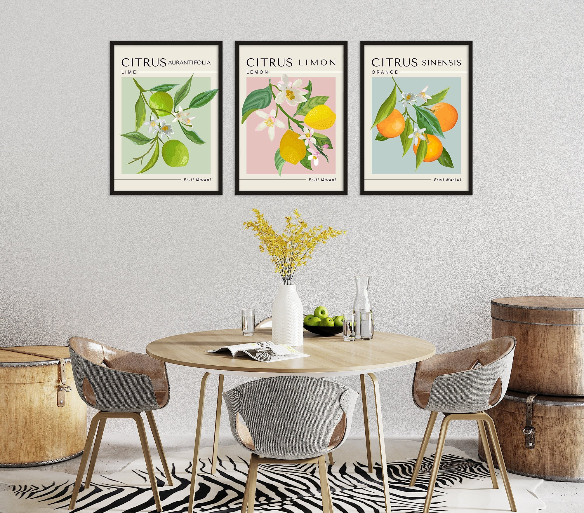 Set of 3 Citrus Fruits Poster Printable | Lemon Orange Lime Minimalist ...