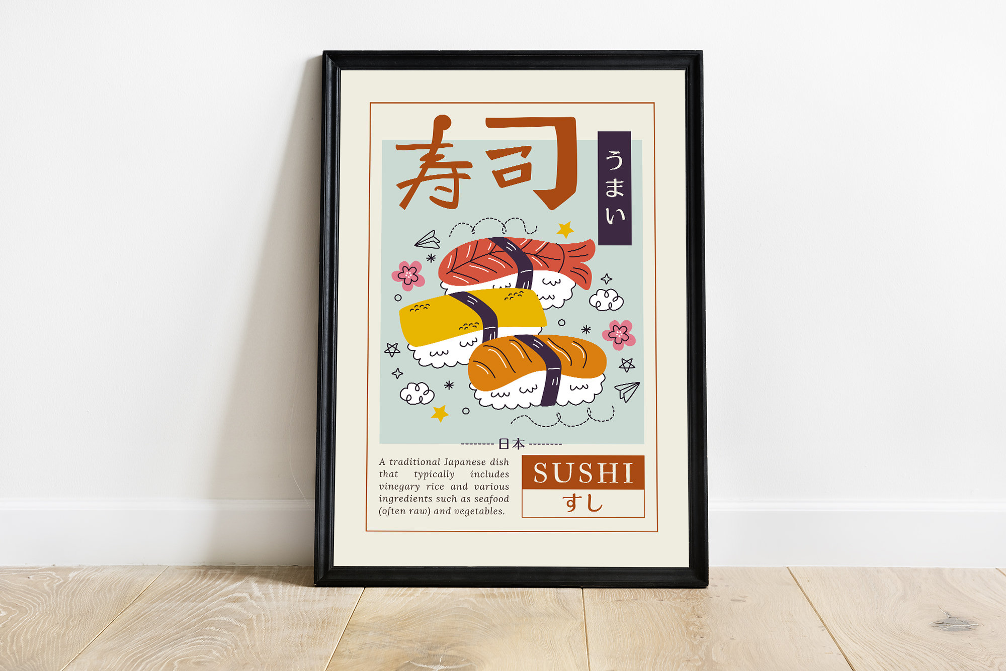 Set of 3 Cute Japanese Food Poster Printable Ramen Taiyaki Sushi ...