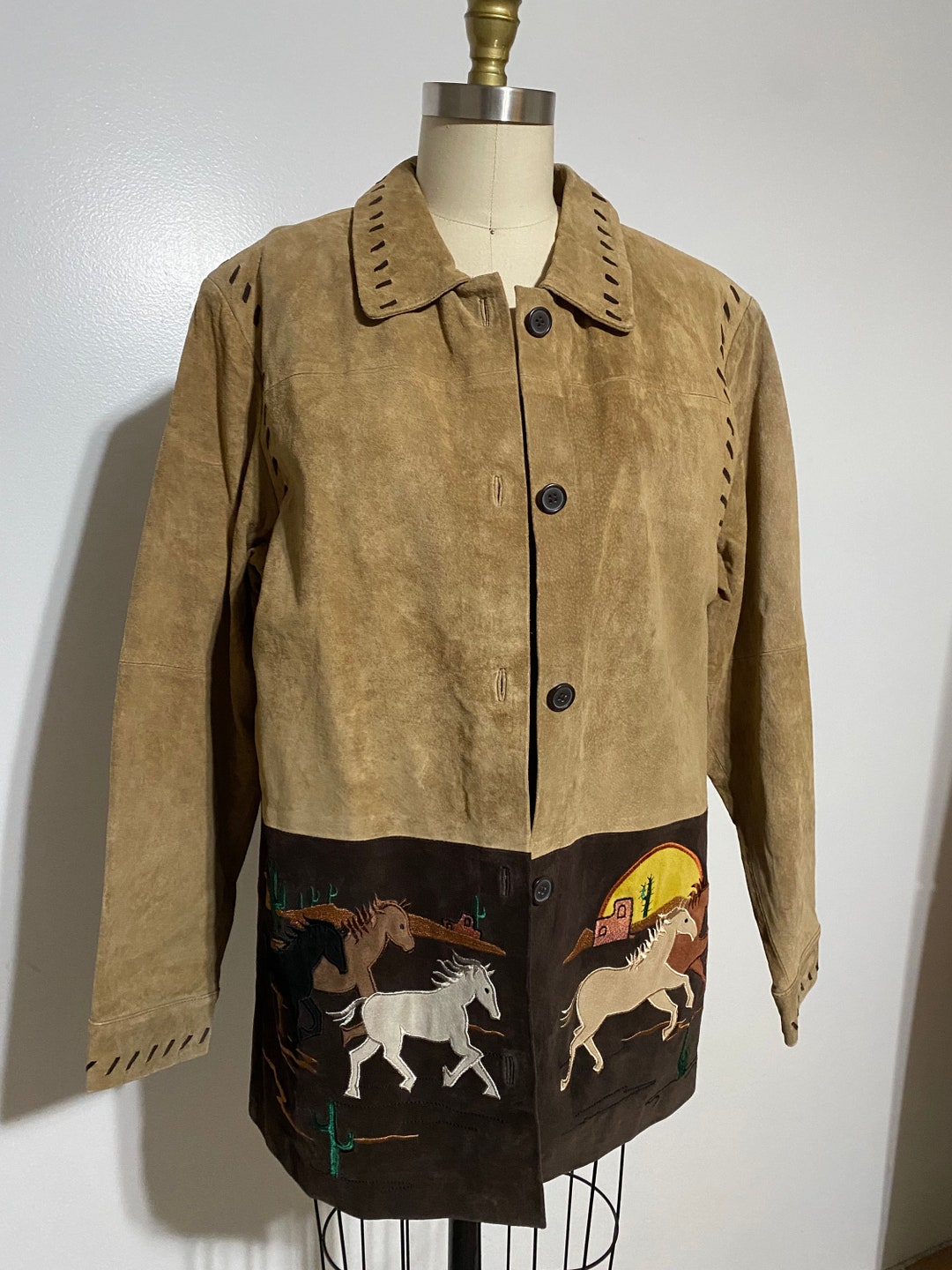 Quacker Factory Leather Jacket With Southwest Motif - Etsy