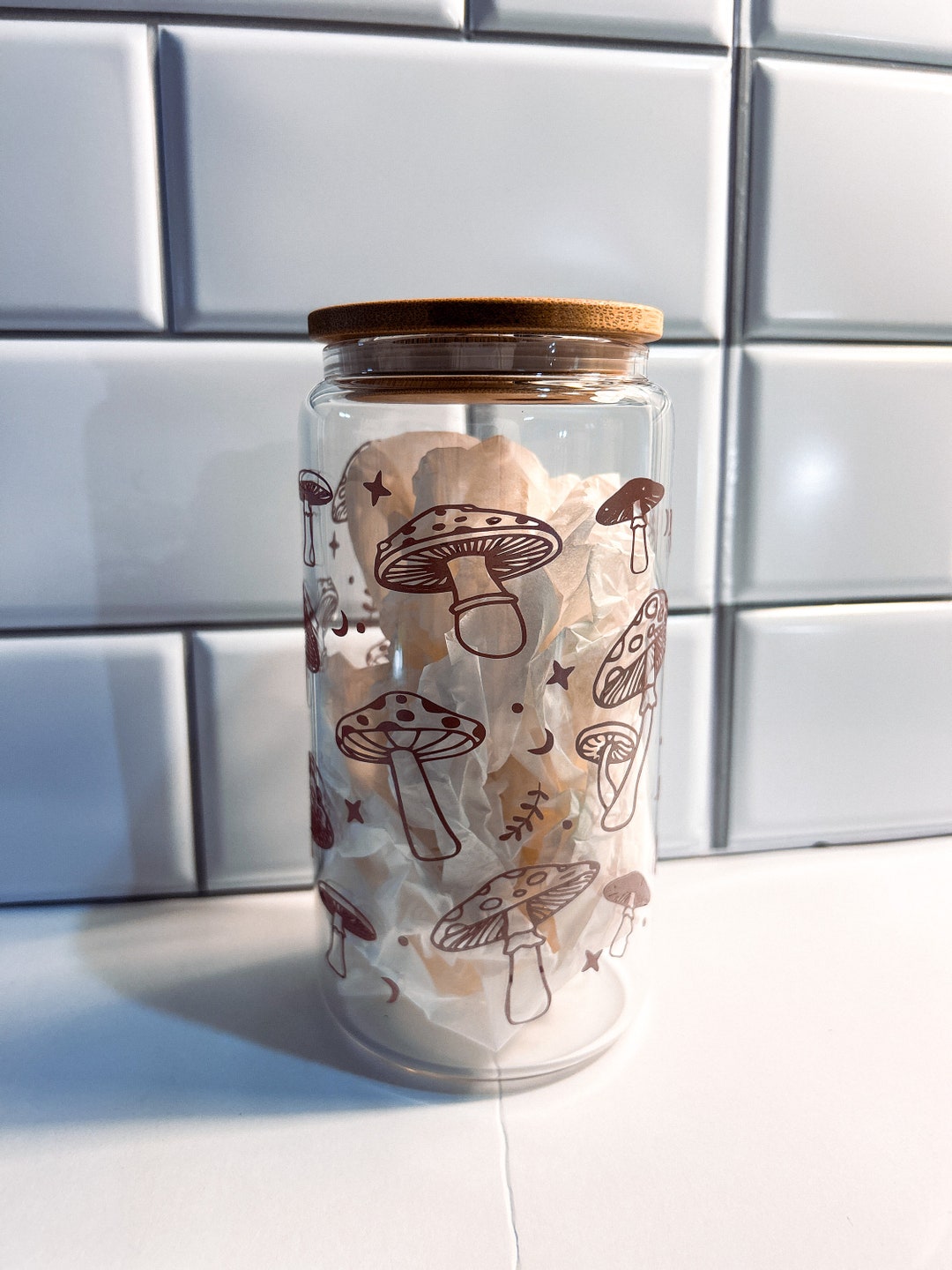 Mushroom Coffee Cup | 16oz Glass Coffee Cup | Glass Cup | Iced Coffee ...