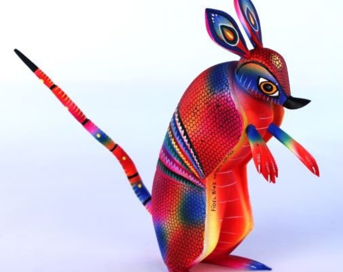 Oaxaca Wood Carving Rainbow Color Standing Armadillo Alebrije by Fidel ...