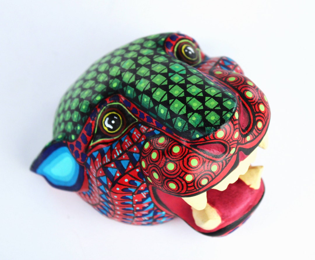Oaxacan Wood Carving Jaguar Head Mask Wild Cat Alebrije Mexican Folk ...