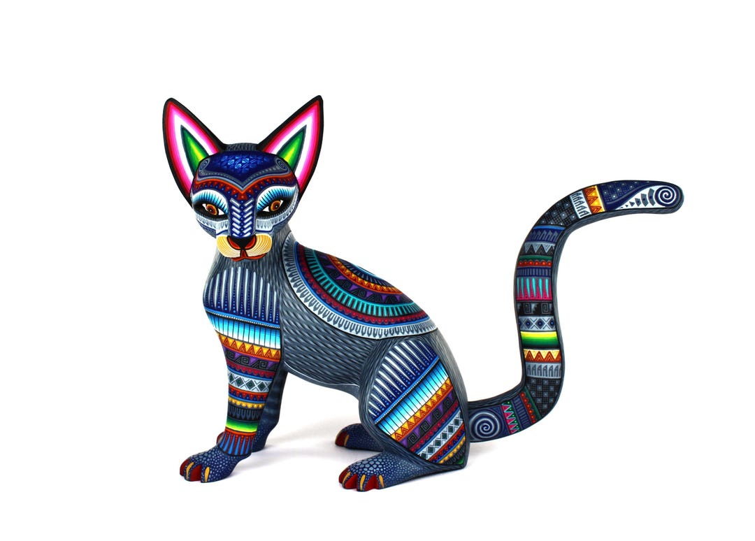 Oaxacan Wood Carving Museum Quality Wild Cat by Julia Fuentes Mexican ...