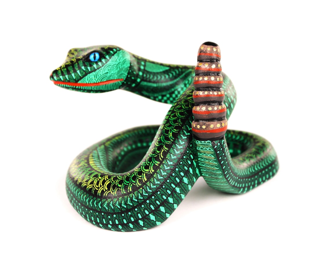 Oaxacan Wood Carving Coiled Rattle Snake Serpent by Master Carver Mario ...