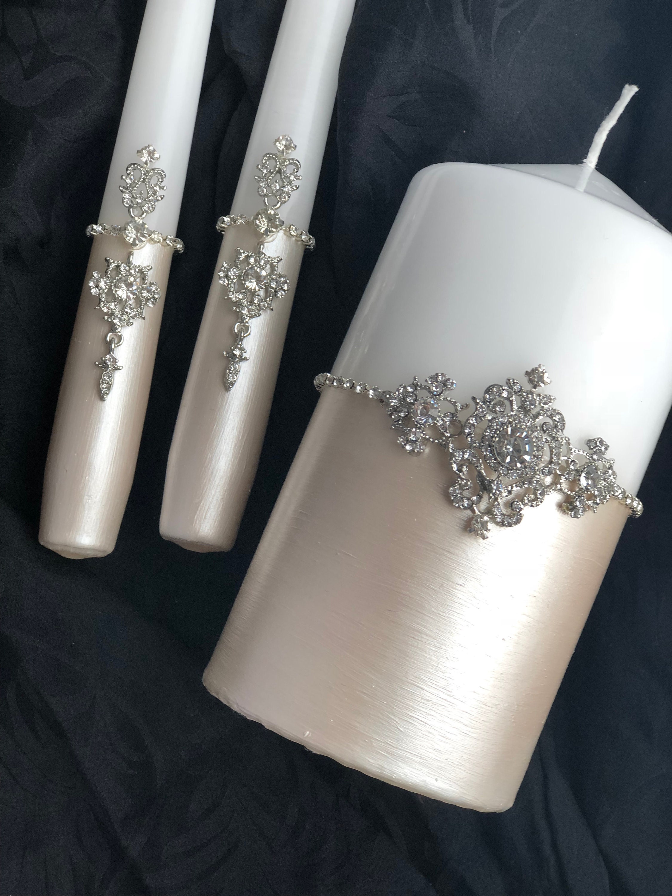 Ivory Unity Candle Set With Silver Decor Wedding Candles With - Etsy
