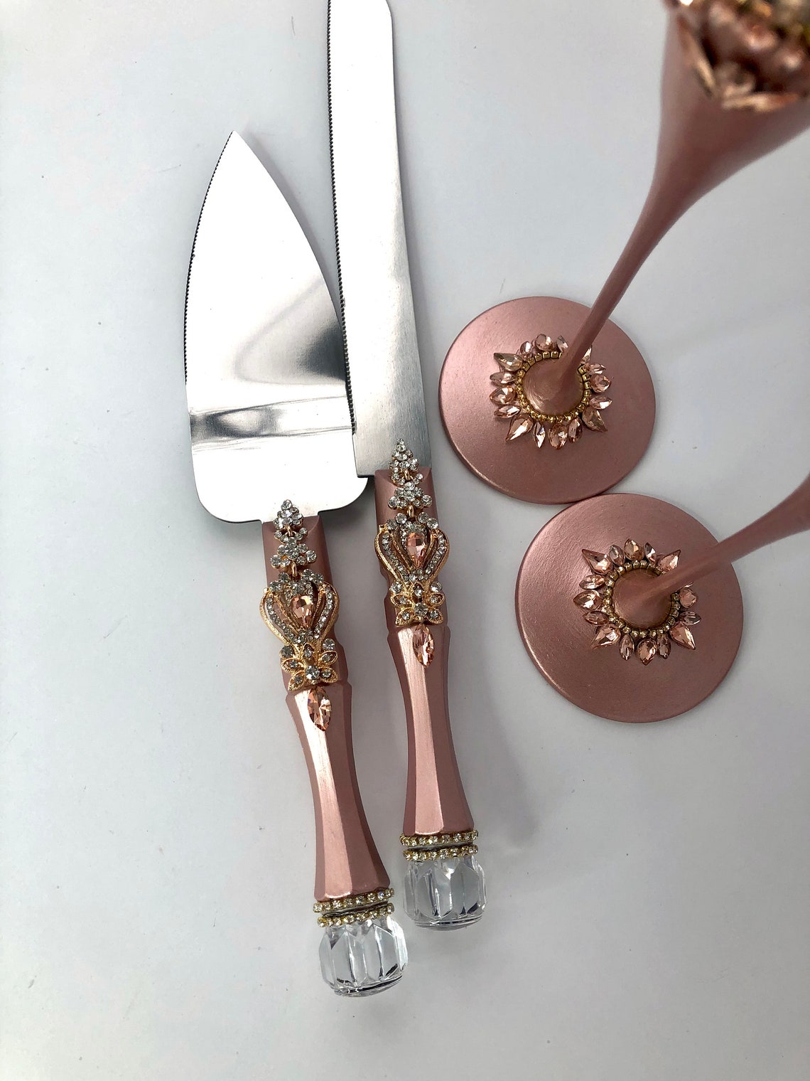 Rose Gold Wedding Glasses and Cake Server Rose Gold Unity | Etsy