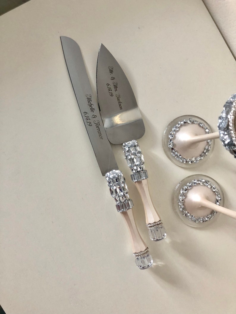 Personalized Ivory With Crystals Cake Server and Knife | Etsy