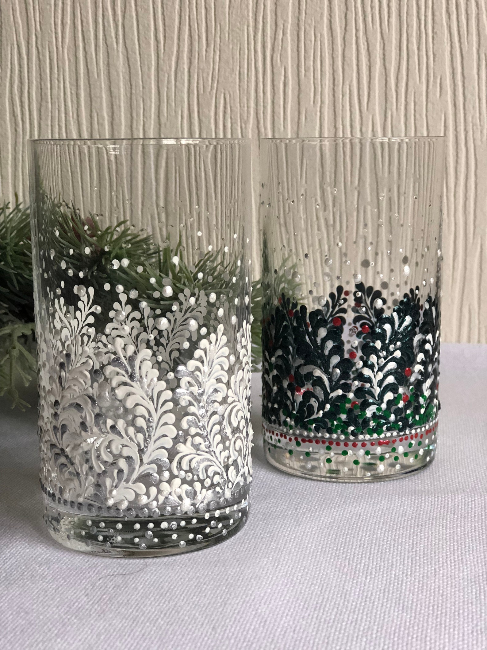 Christmas Tree Glasses Handmade Fir Glasses Snowflakes Glasses Winter ...