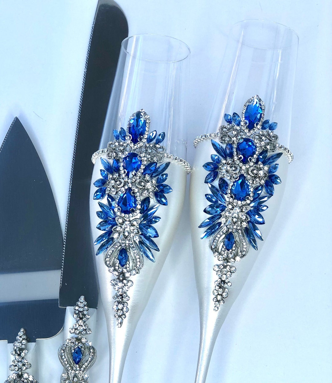 Light Blue Wedding Flutes Light Blue Wedding Glasses Blue Wedding ...