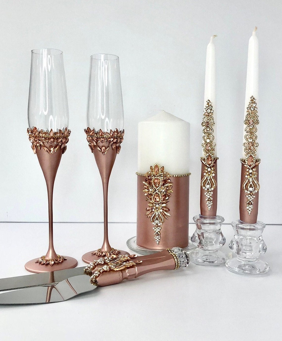 Rose Gold Wedding Glasses and Cake Server Rose Gold Unity | Etsy