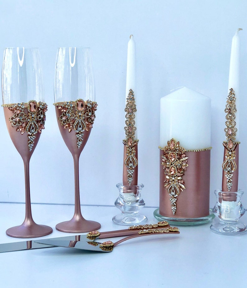 Rose Gold Wedding Glasses and Cake Server Rose Gold Unity - Etsy