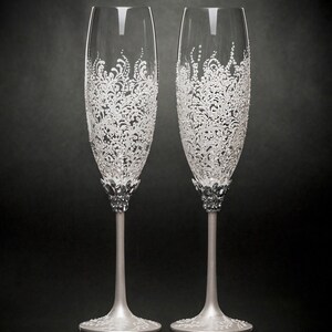 Personalized Silver Wedding Flutes Hand Painted Silver Champagne Flutes ...