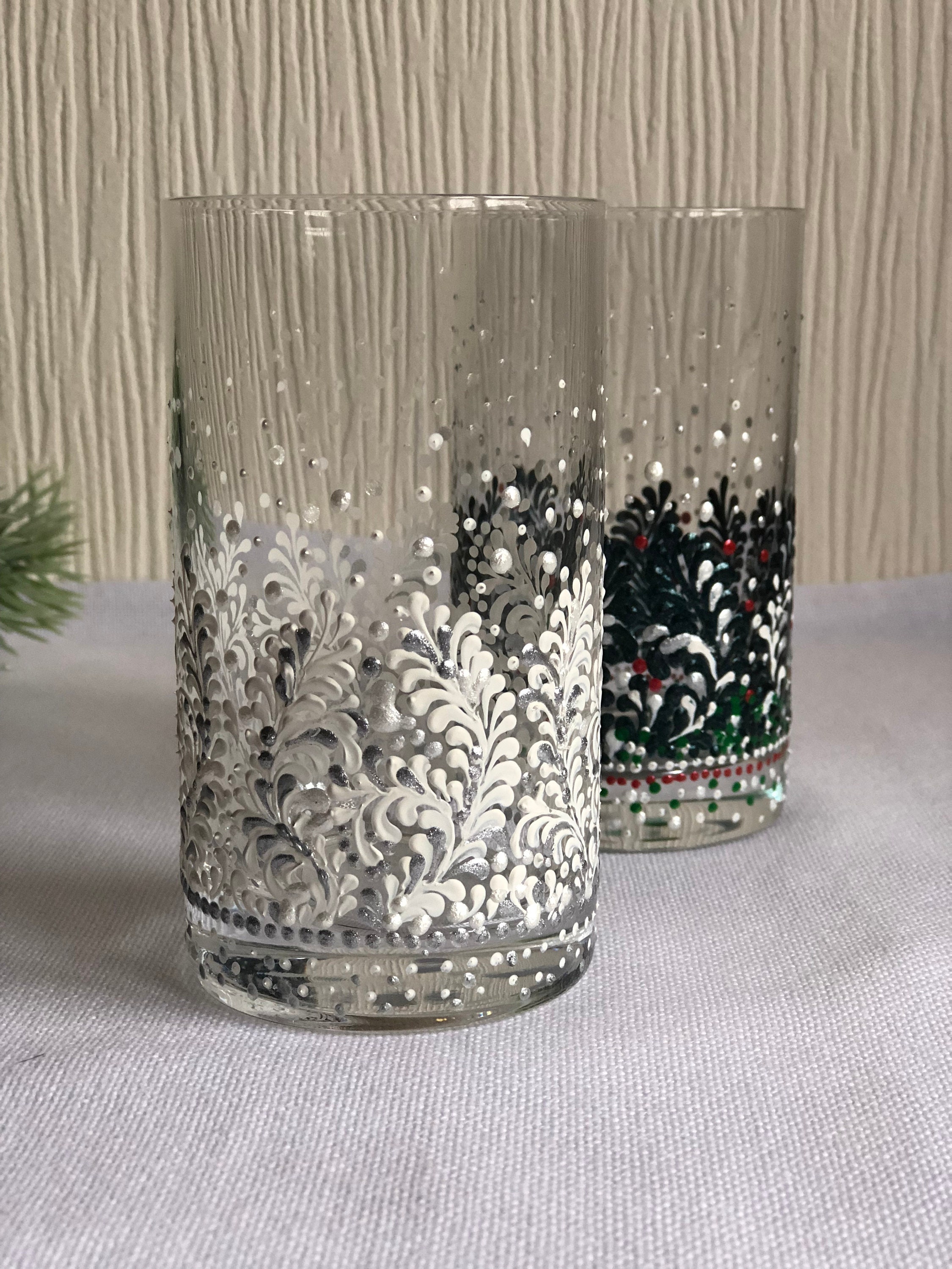 Christmas Tree Glasses Handmade Fir Glasses Snowflakes Glasses Winter ...