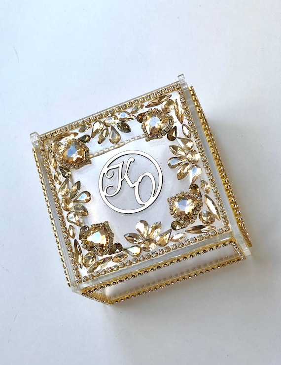 Engagement Ring Box Wedding Rings Box With Gold Crystals and - Etsy