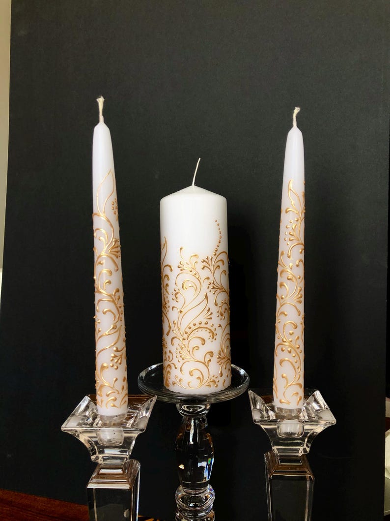 Personalized Floral Wedding Candles Botanical Unity Candle Set With ...