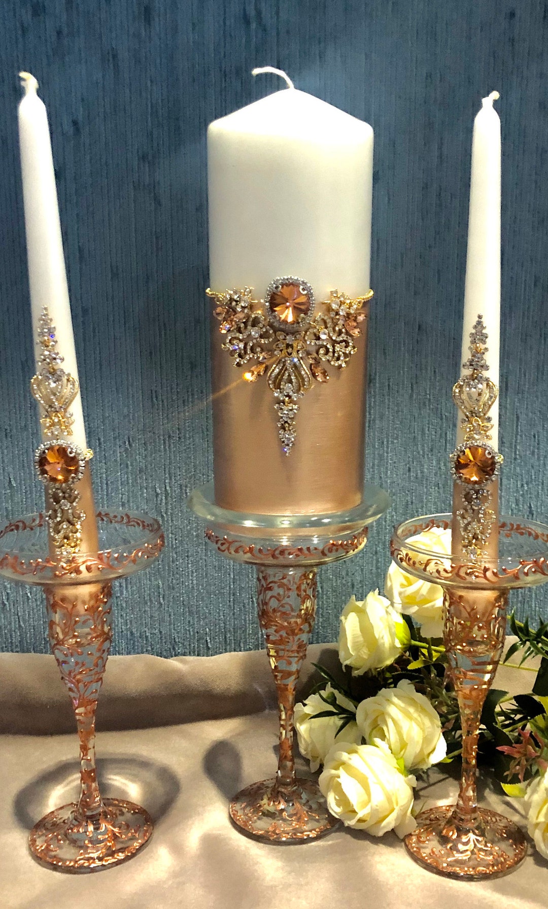 Rose Gold Unity Candle Set Rose Gold Candle Holders Rose Gold Wedding ...