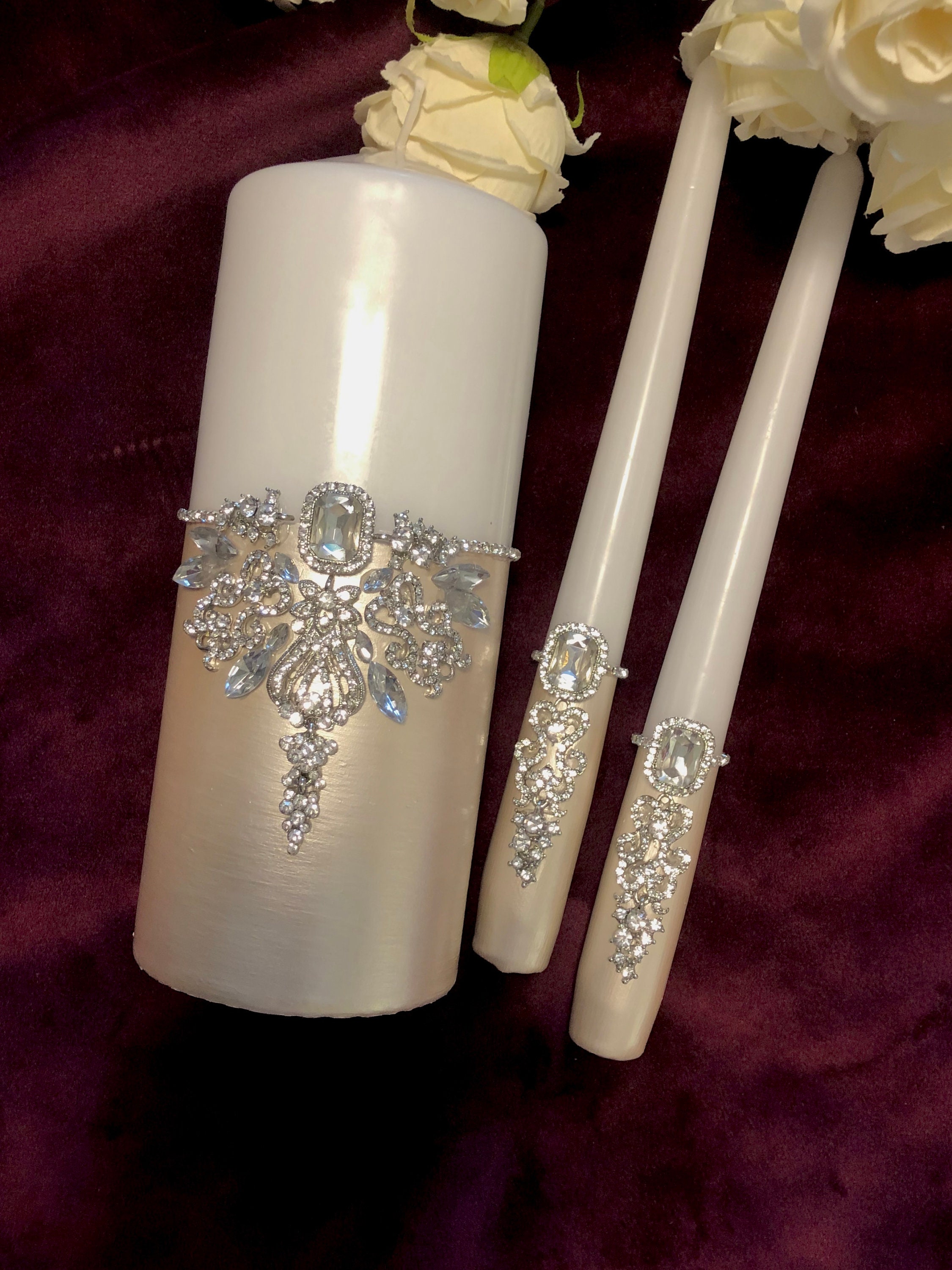 Set of 7: Ivory Wedding Glasses Ivory Unity Candle Set Ivory - Etsy