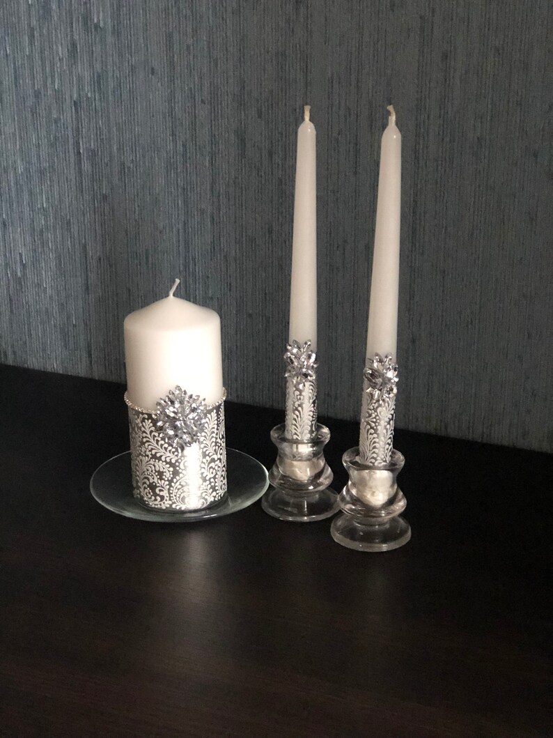 Personalized White Silver Wedding Flutes With Crystals | Etsy