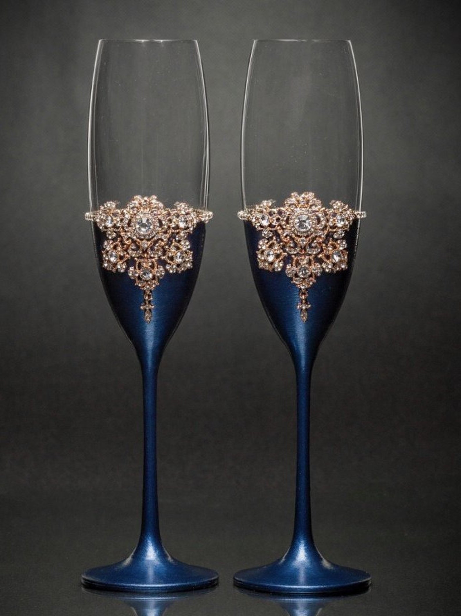 Personalized Navy Blue Gold Glasses Navy Blue Wedding Flutes - Etsy